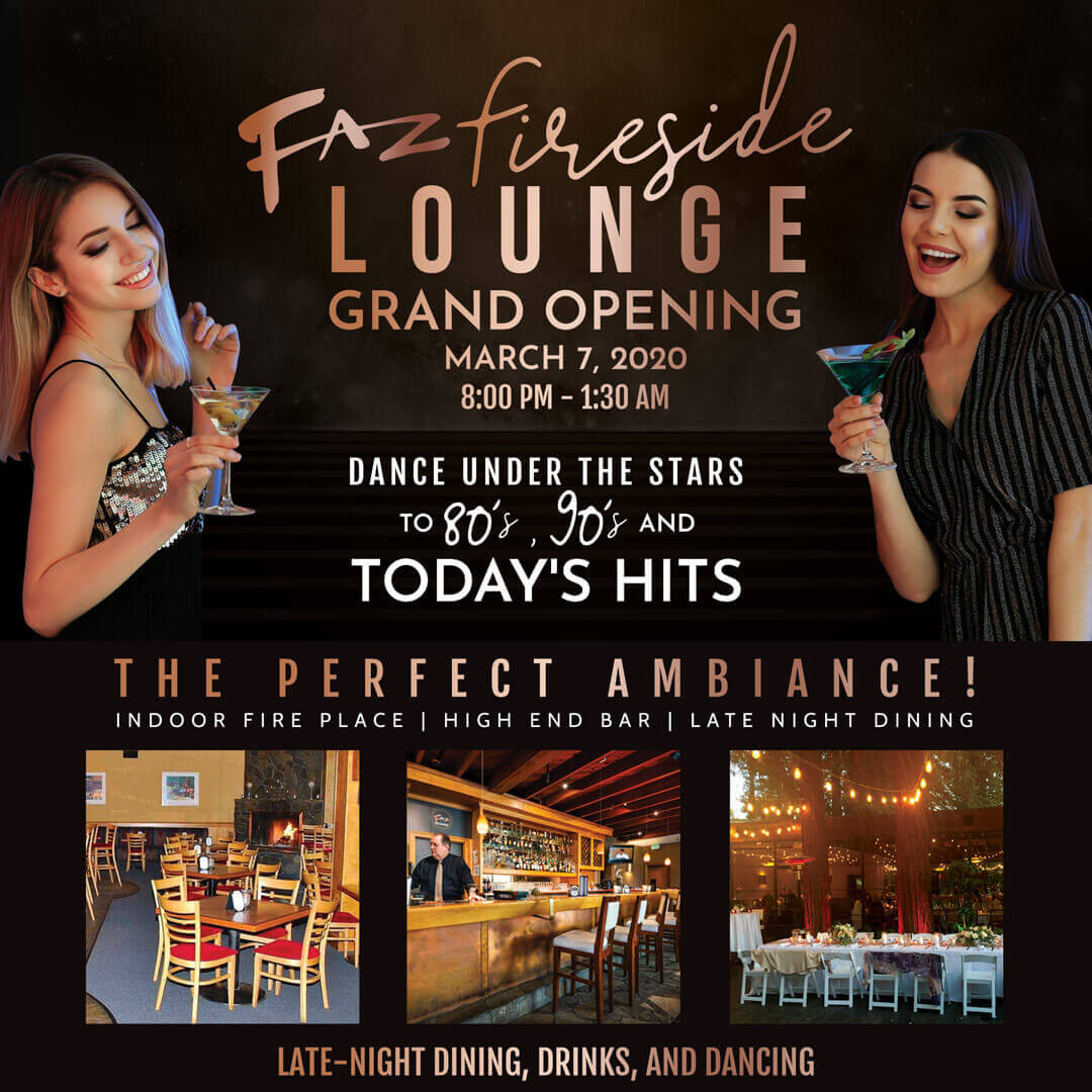 Faz Fireside Lounge (8pm – 1:30am) – FAZ Restaurants & Catering